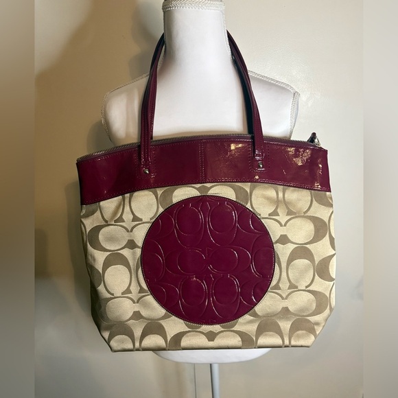 Coach | Bags | Coach Laura Signature Khaki Berry Tote F8335 | Poshmark
